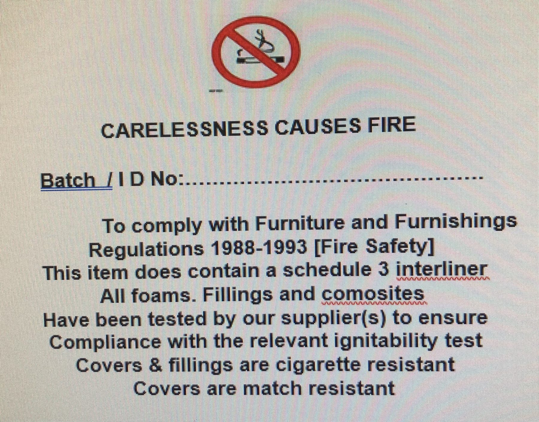 FR Labels [stick on] - Does Require - Martins Upholstery Supplies